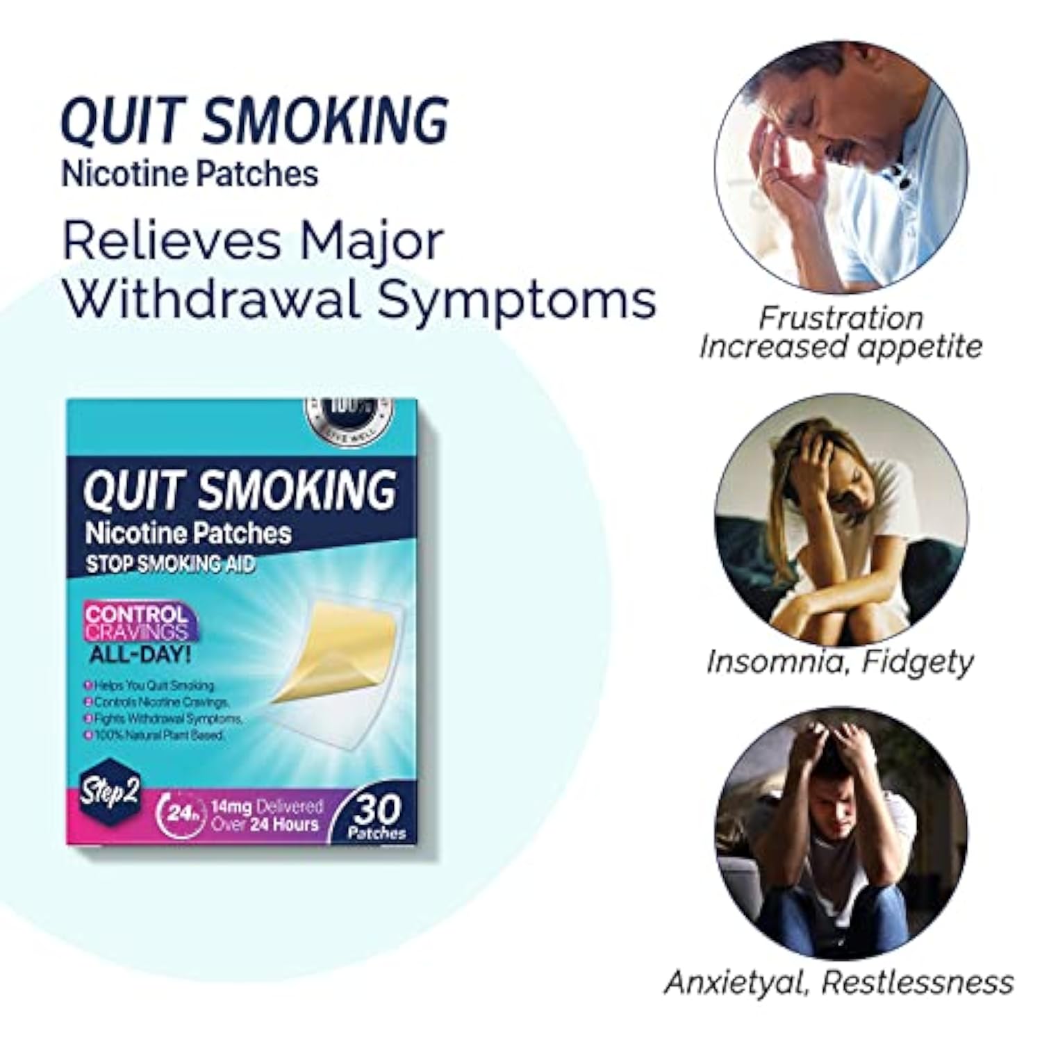 Step 2,30 Patches,14mg Delivered Over 24 Hours,Stop Aid,Helping Quit ...