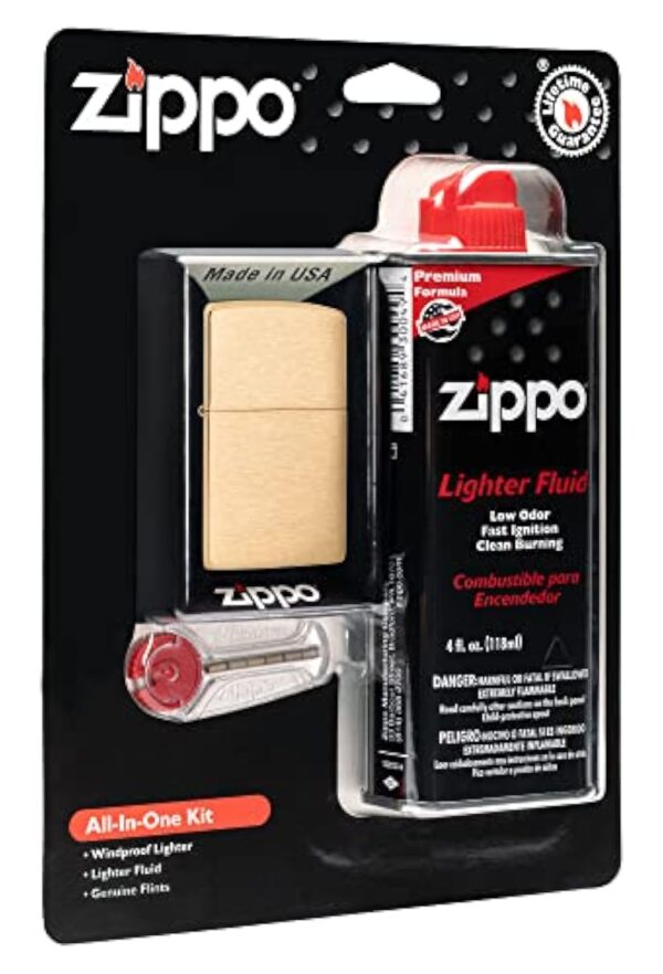 Zippo All-in-One Kit with Brushed Brass Windproof Lighter – Lucas Cigar ...